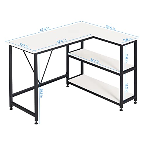GreenForest L Shaped Desk 47 inch Reversible Corner Gaming Computer Desk with Storage Shelves and 49.2 inch Large Tall 4 Tier Printer Stand with Storage Shelf