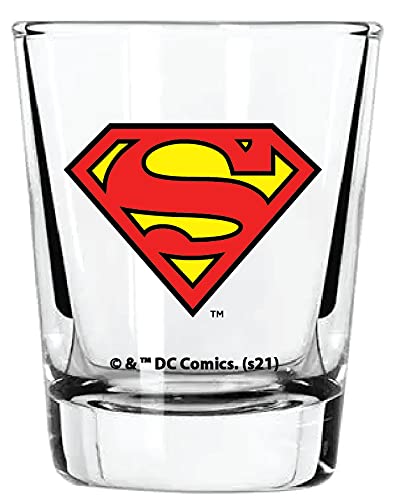DC Comics Justice League Shot Glass Set - 2 oz. Capacity - Set of 4 Shot Glasses - Superman, Batman, Wonder Woman, Flash Clear