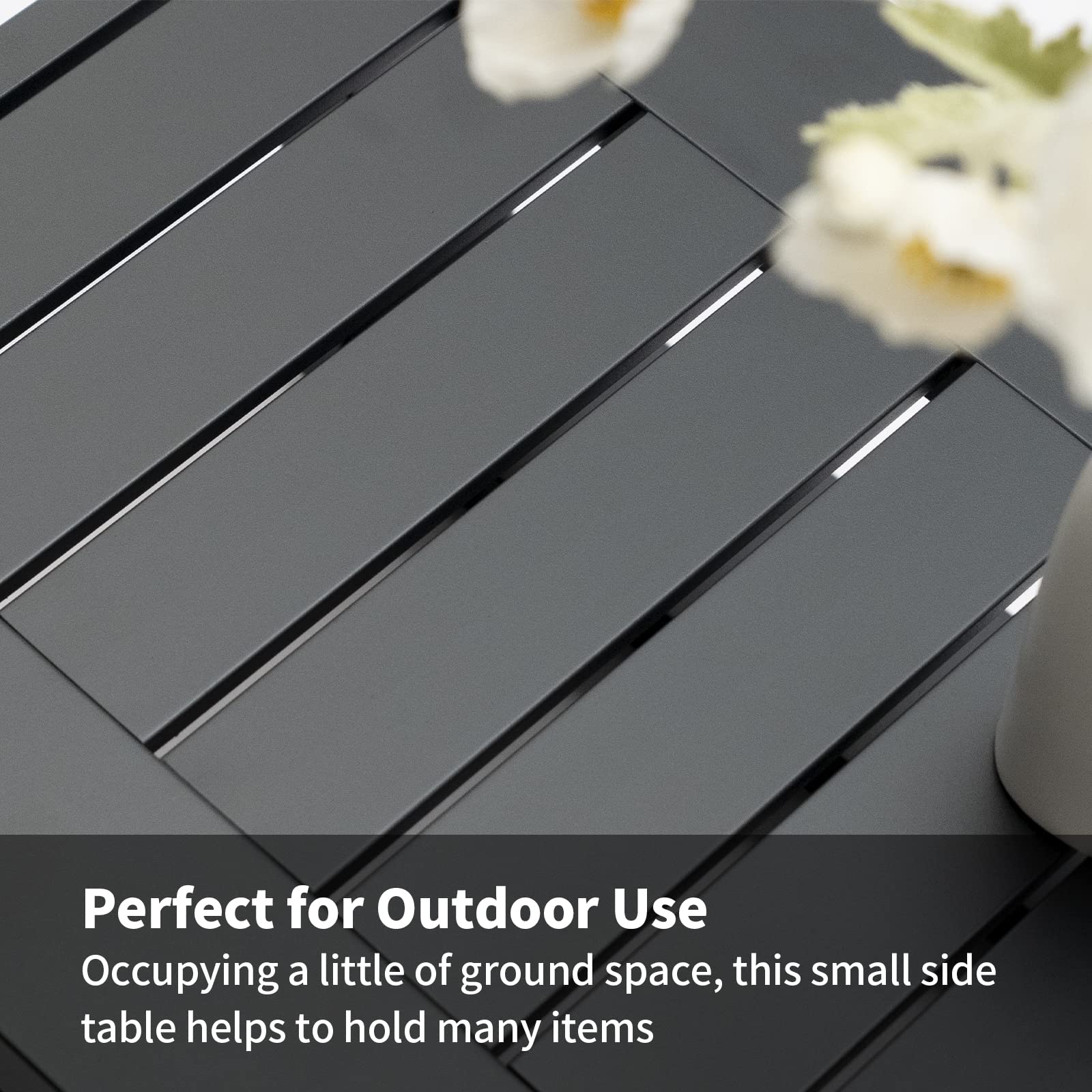 LebenLiebe Patio Side Table Aluminum Outdoor End Tables for Outside Small Rectangle Coffee Table Patio Furniture for Garden Backyard, Grey Frame