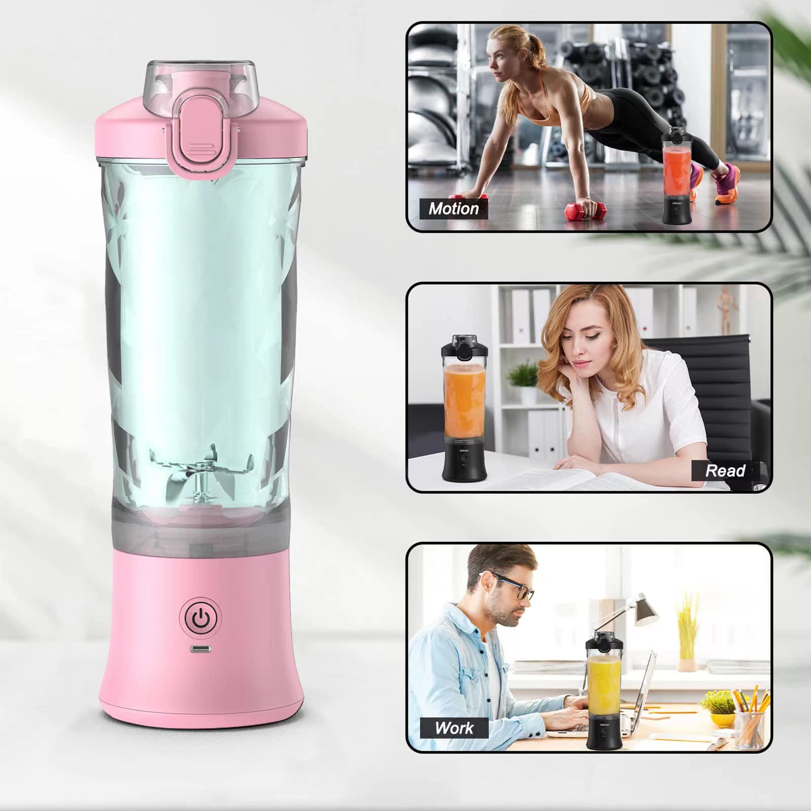 Portable Blender Personal Blender for Shakes and Smoothies with 20 Oz Travel Cup and Lid for Traveling, Outdoor, Gym, Office. (Pink)