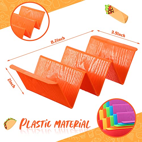 Nuogo 30 Pcs Colorful Disposable Taco Holder For Party Plastic Bulk Taco Stand Large Taco Tray Plates Hold 2 or 3 Tacos Each Rack Server for Party Dishwasher Microwave Safe