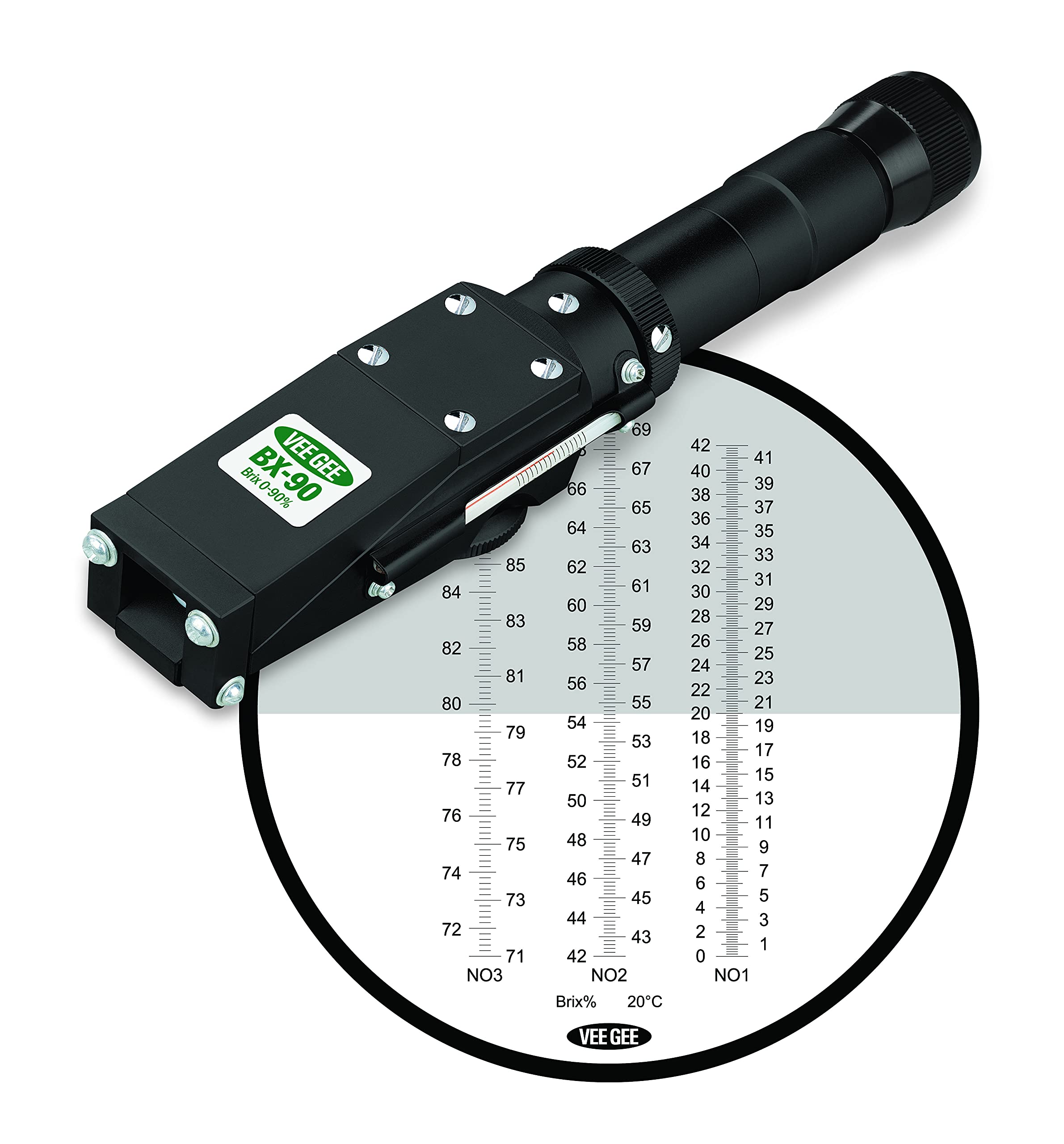 Vee Gee Scientific BX-90 Handheld Refractometer, with Brix Scale, 0-90%, +/-0.2% Accuracy, 0.20% Resolution