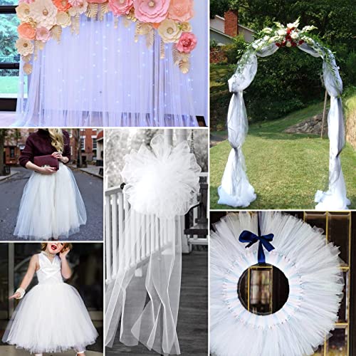 IONTACH White Tulle Fabric Rolls 54 Inch by 40 Yards Fabric Tulle Bolt for Wedding Decorations DIY White Tutu Baby Shower Table Skirt Ceiling Decor Birthday Party Craft Supplies