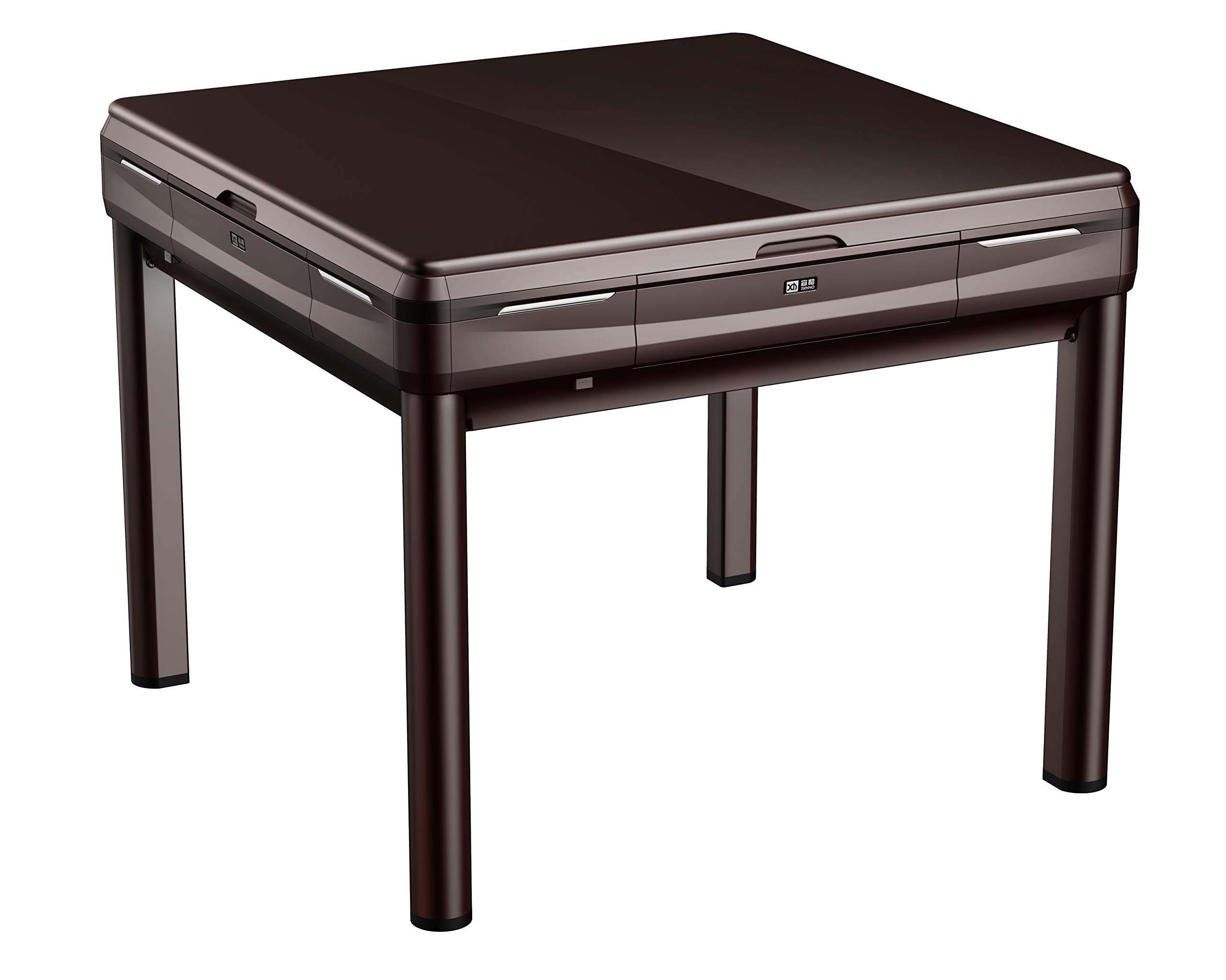 TRYHO 宣和电动麻将桌 Dark Brown Walnut Simple Style 4-Legged Automatic Mahjong Table with 40mm Numbered Tiles (Green+Blue) Hard Tabletop Cover All Style Fit No More Shuffling,More Rounds