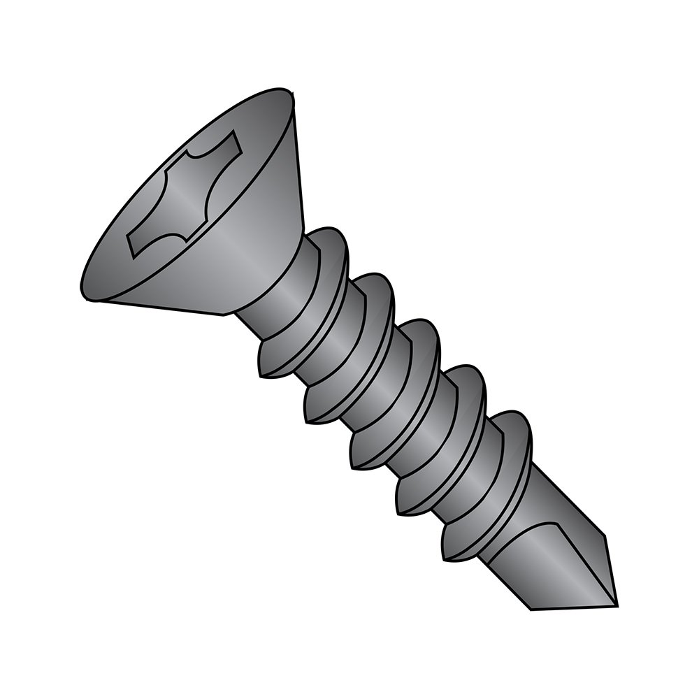 Small Parts 1424KPFB Steel Self-Drilling Screw, Black Oxide Finish, 82 Degree Flat Head, Phillips Drive, #3 Drill Point, 1/4"-14 Thread Size, 1-1/2" Length (Pack of 25)