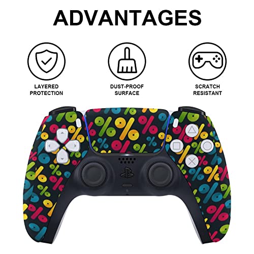 Colorful Percent Signs Full Protective Skin Cover Design Wrap Decal Sticker Compatible with PS5 Digital Edition Console and Controller