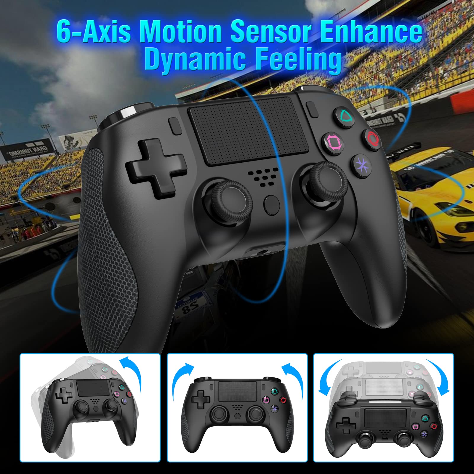 DIVIZAI Wireless Game Controller Compatible with P-S 4/Slim/Pro with Dual Vibration/Audio Function/6-Axis Motion Sensor/Share Button, with Charging Cable