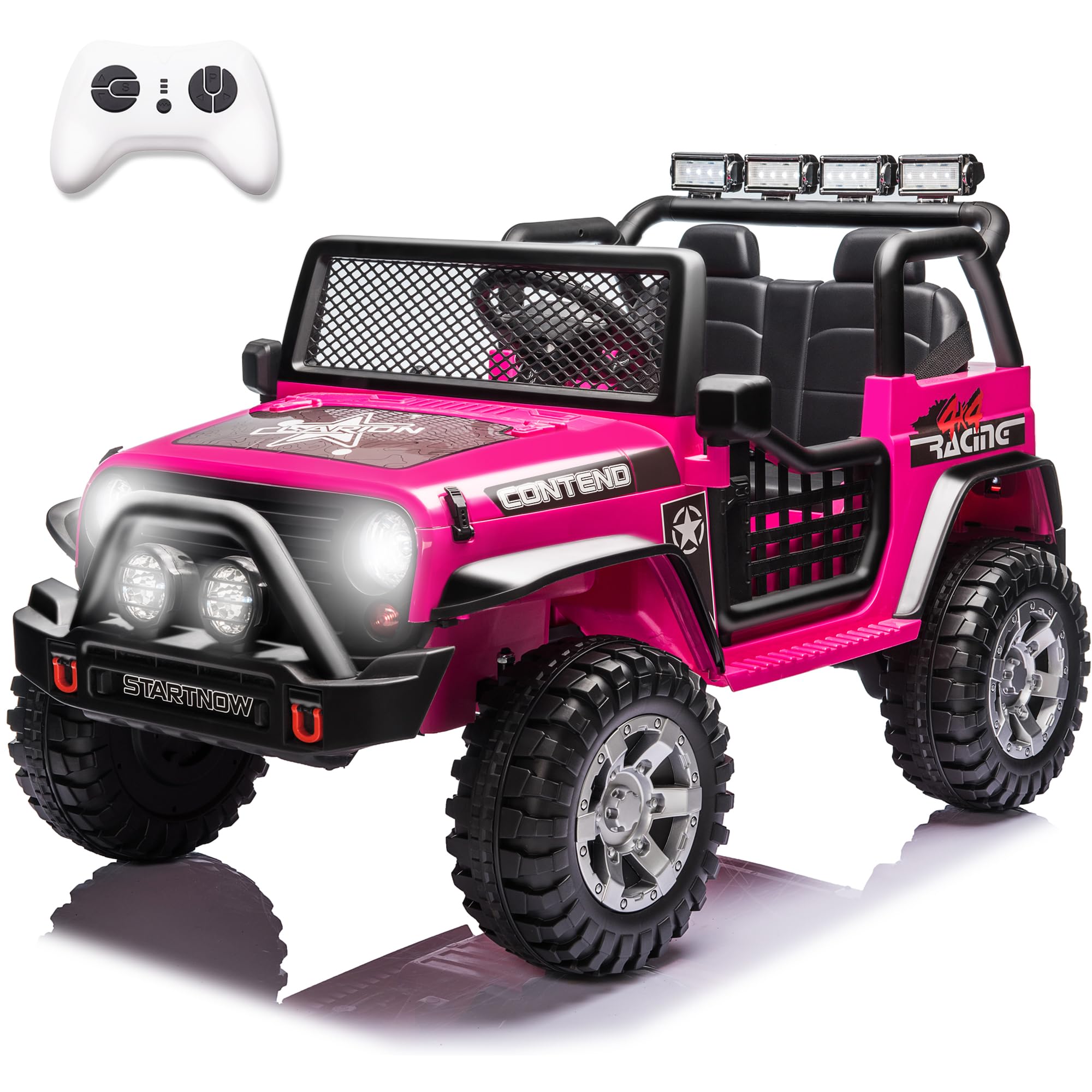 Sopbost 12v 7Ah 2-Seater Ride On Truck Electric Ride On Car for Kids w/Parent Remote Control Battery Powered Off-Road Ride on Toys w/Spring Suspension, LED Lights, Music (Pink)