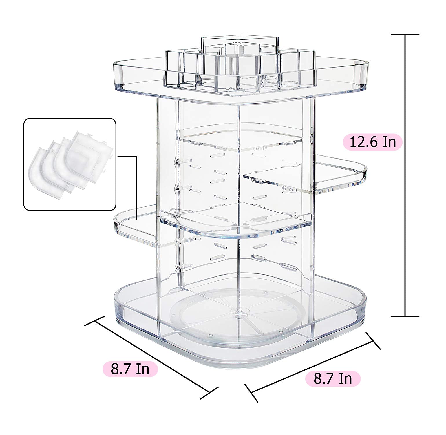 Boxalls Makeup Organizer 360 Degree Rotating Storage, Multi-Function Clear Carousel Cosmetic Organizer with 5 Layers Large Capacity, Great for Countertop Vanity Bathroom Bedroom, Square Shape