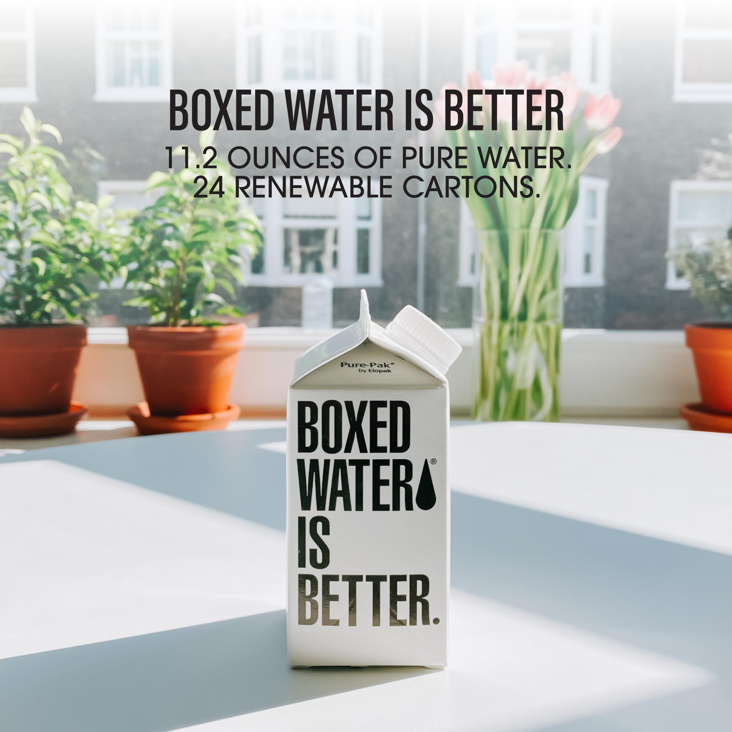 Boxed Water 11.8 oz. (24 Pack) β Purified Drinking Water in 92% Plant-Based Boxes β 100% Recyclable, BPA-Free, Refillable Reusable Cartons - Mini Water