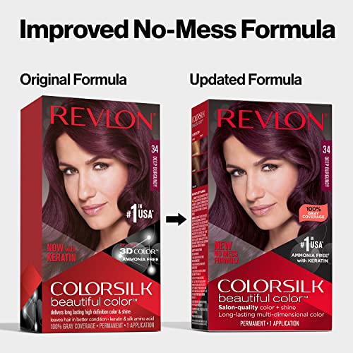 REVLON Colorsilk Beautiful Color Permanent Hair Color with 3D Gel Technology Keratin 100 Gray Coverage Hair Dye, 48 Burgundy, 1 Count