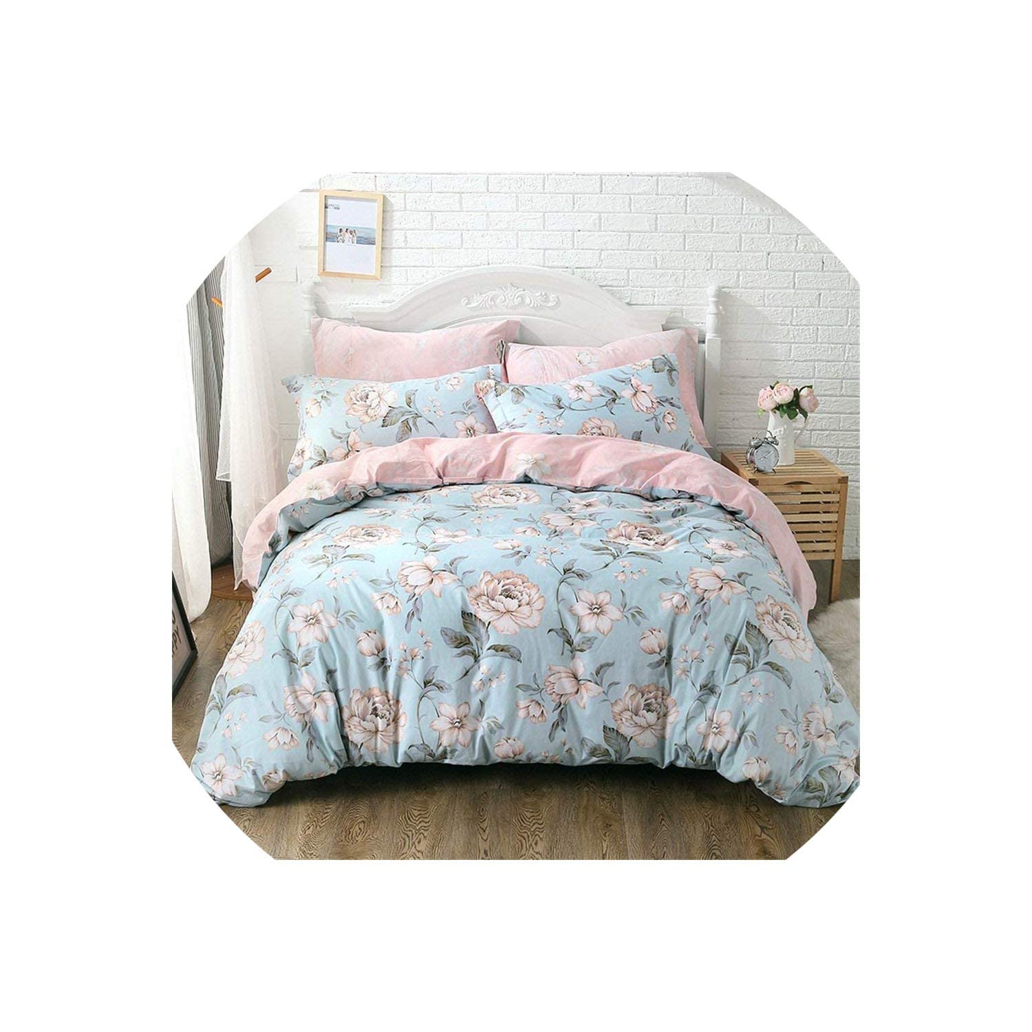 FADFAY Floral Duvet Cover Set 100% Combed Cotton Bedding Sets Reversible Zipper Bedding Chic Floral Bed Sheets (4-Piece, Full Size, 1 Duvet Cover, 1 Flat Sheet, 2 Pillowcases)