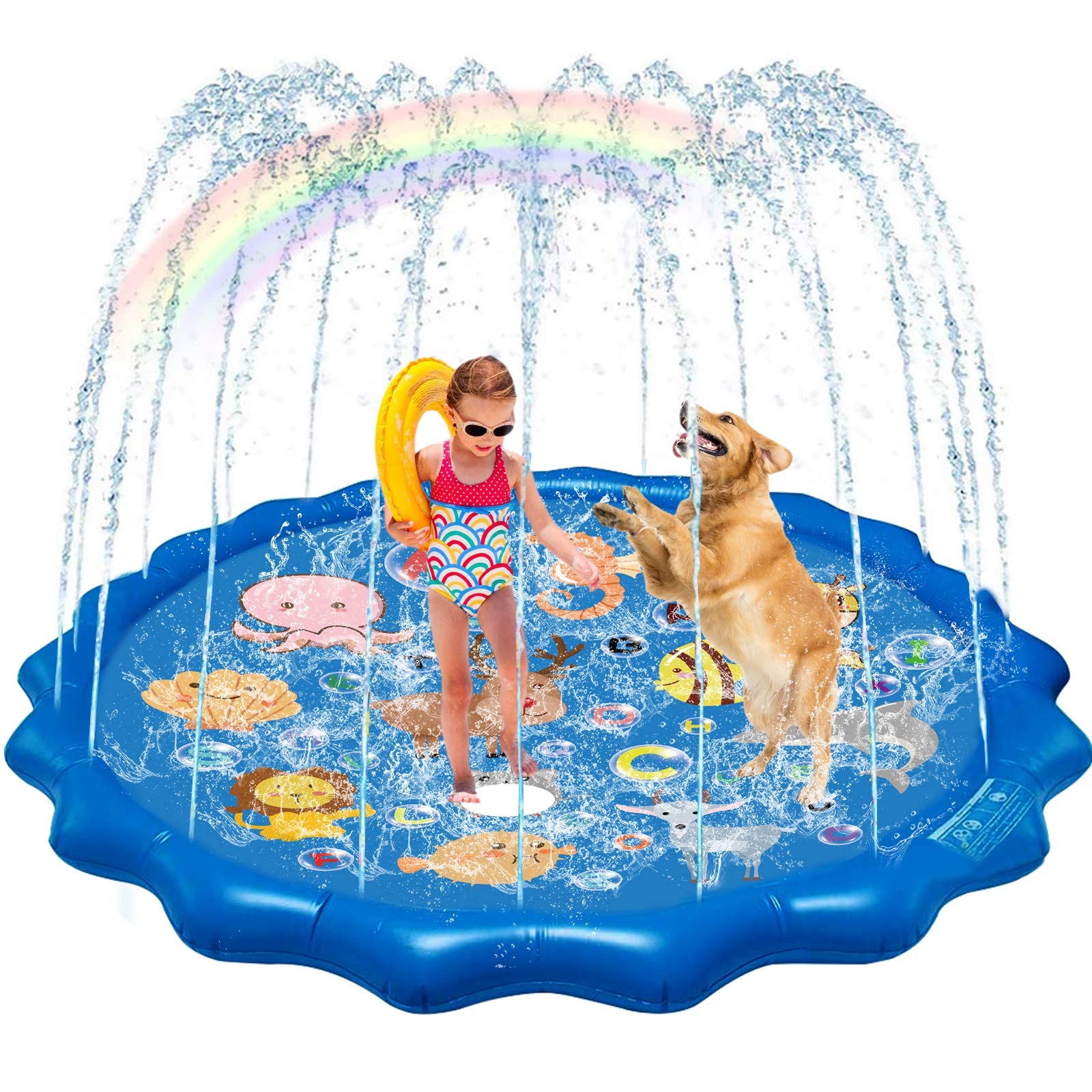 QDH Splash Pad Sprinklers for Kids Dogs 68'' Splash Play Mat Summer Outdoor Water Toys for Toddlers Baby Wading Pools Outside Backyard Kids Sprinkler