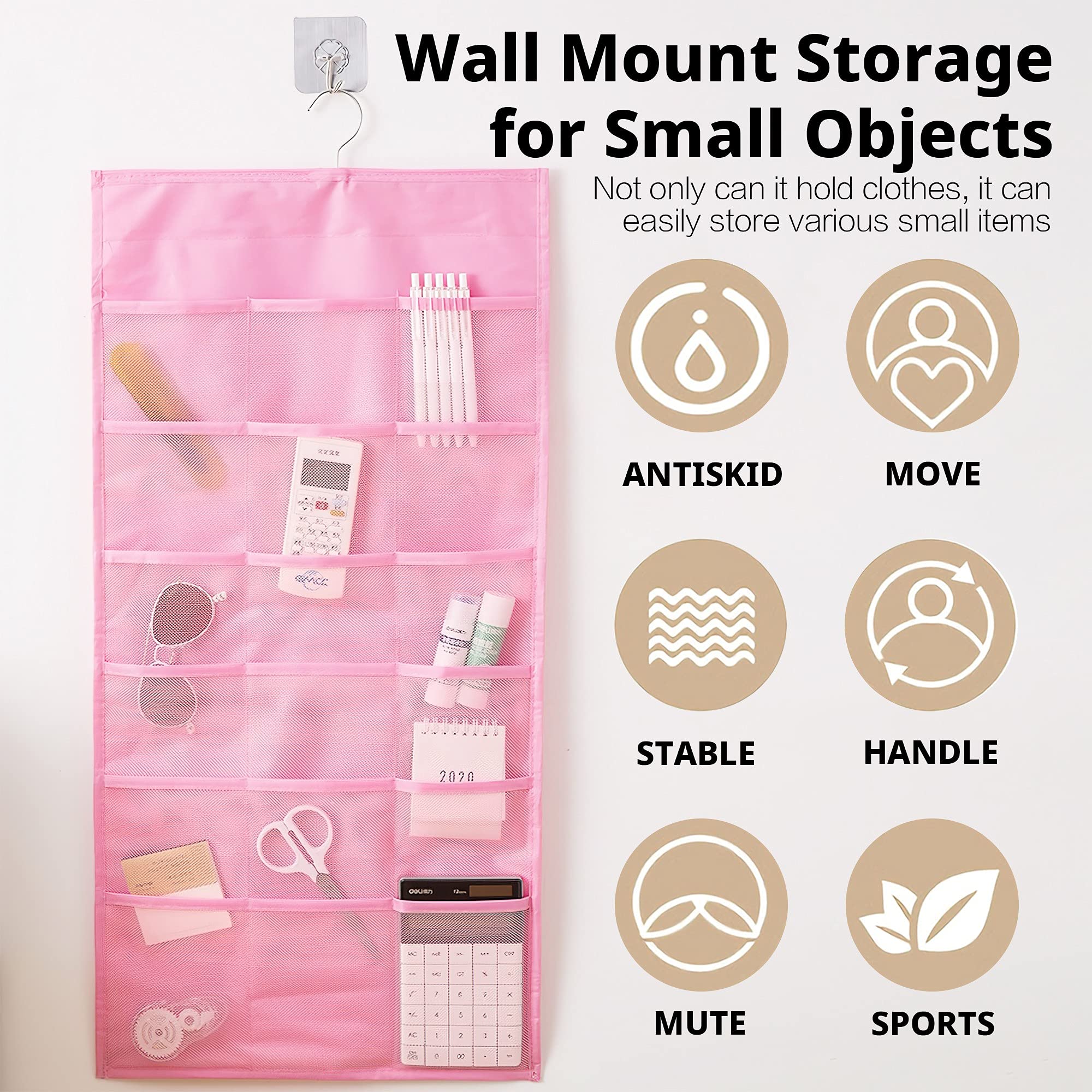 Teatalk Hanging Closet Organizer, Durable Storage with 36 Mesh Pockets and Rotating Metal Hanger, Double-Sided Shelf Wardrobe Bag, Pink (HCO02S36F)