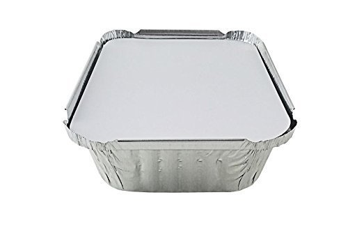 DCS Deals 50-Pack Heavy Duty Disposable Aluminum Oblong Foil Pans with Lid Covers | 100% Recyclable Tin Food Storage Tray | Extra-Sturdy Containers for Cooking 1 LB