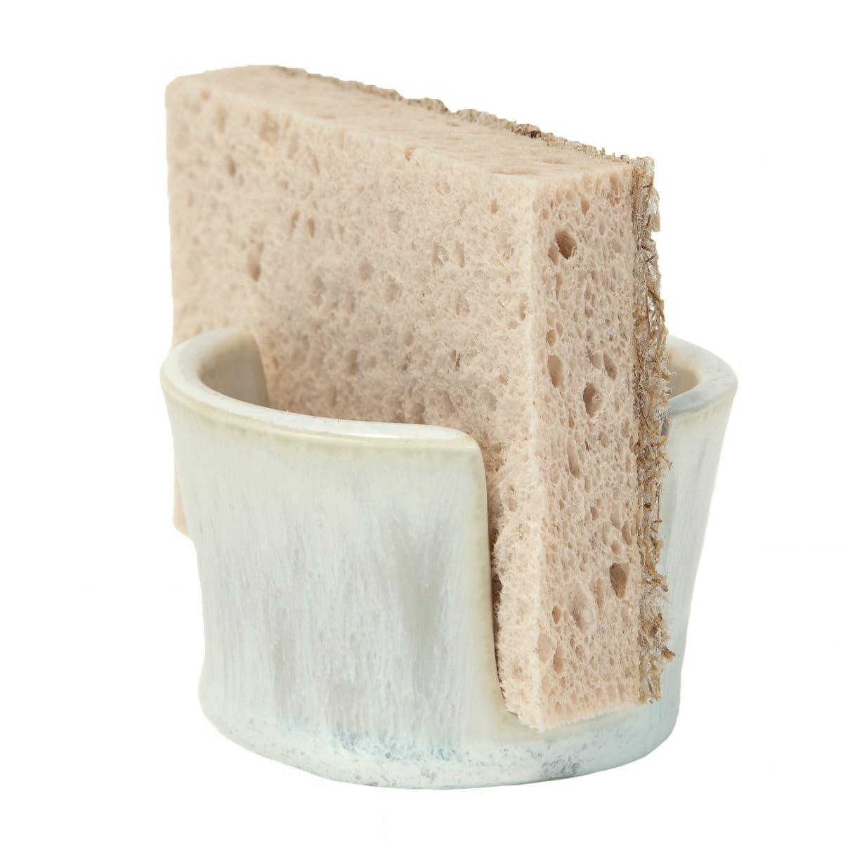 Ceramic Dish Sponge and Scrubby Holder - Caddy - Drainer for Kitchen Sink | Decorative | Allows Sponge to Dry | Helps Reduce The Odor of Stinky Sponges | Bar Soap Holder for Sink (Marbled White)