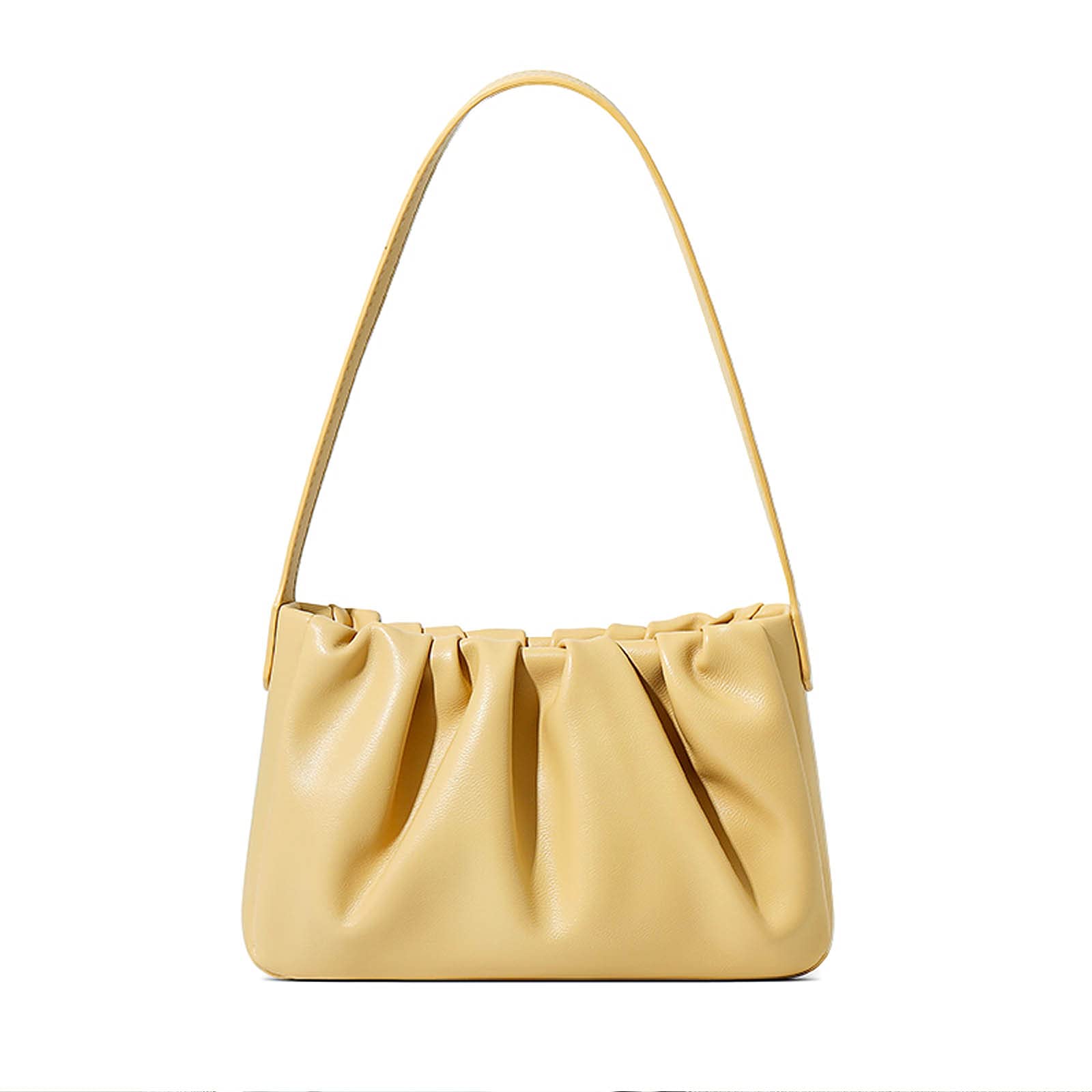 NVKIC Women's Retro Small Shoulder Bag Faux Leather Ruched Purse, Ladies Elegant Designer Mini Hanbags Trendy Crossbody Bags Yellow