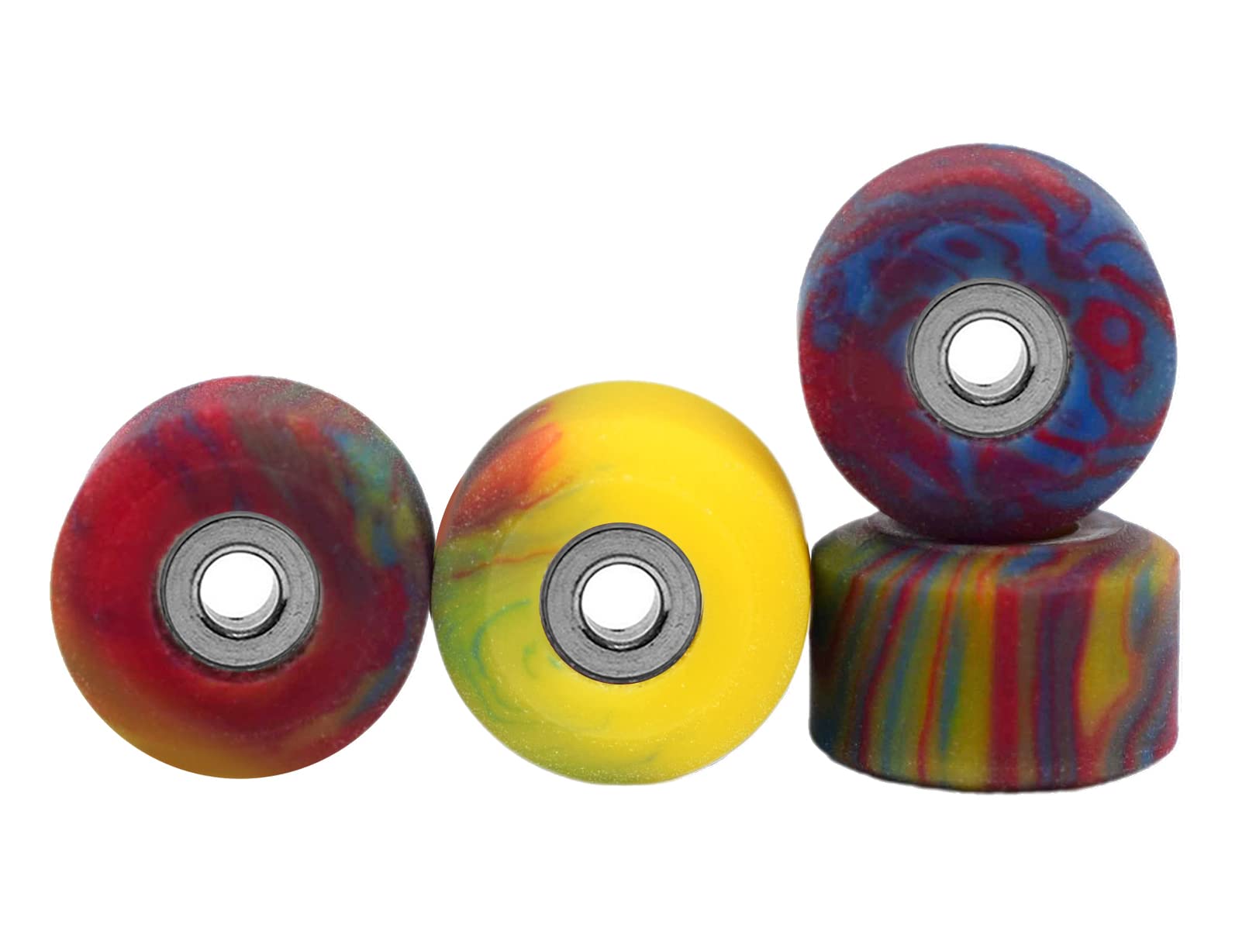 Teak Tuning Apex 61D Urethane Fingerboard Wheels - New Street Shape, 7.7mm Diameter - Ultra Spin Bearings - Made in The USA - Tie Dye Swirl Colorway