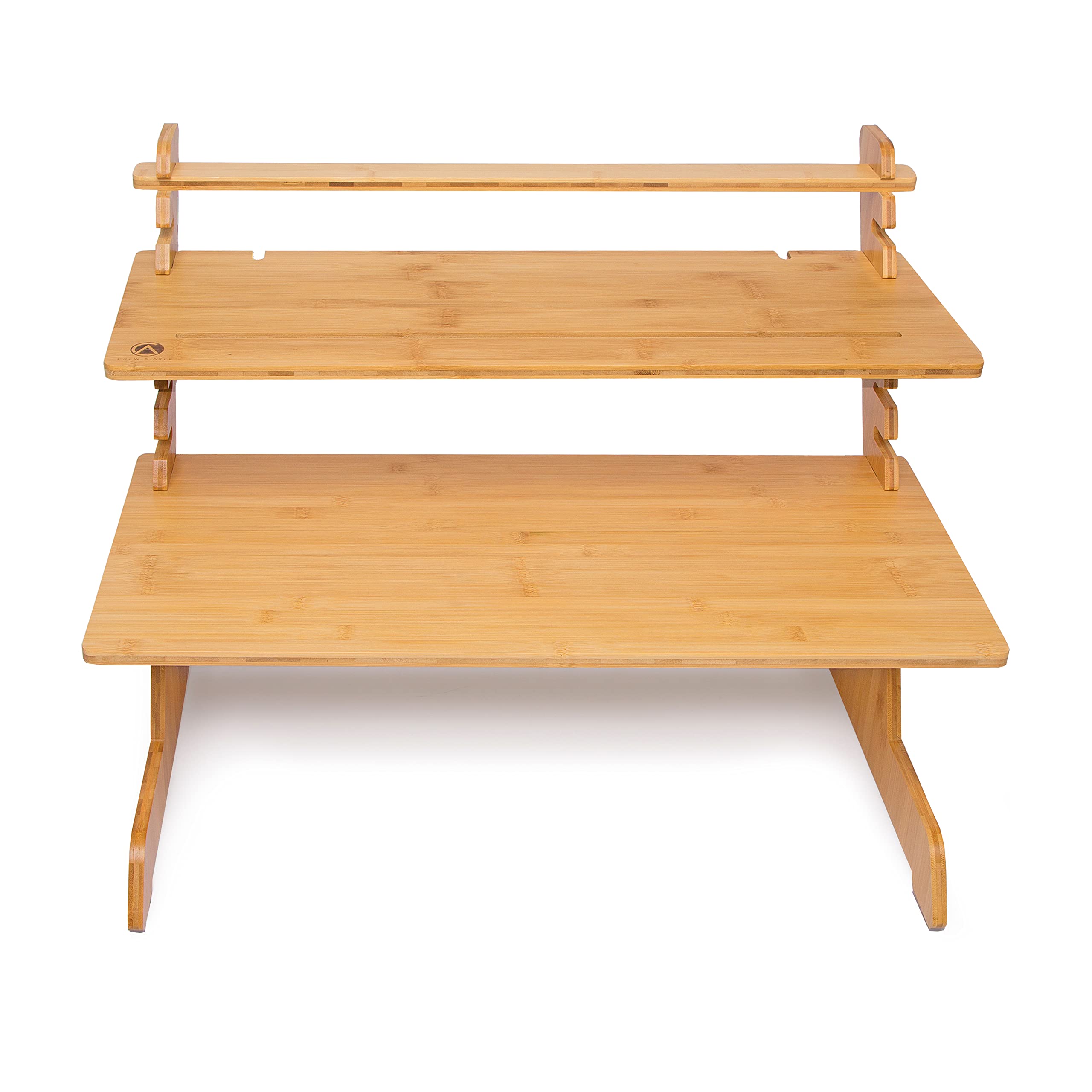 Crew & Axel Standing Desk Converter Bamboo Adjustable Sit Stand Desk Riser - Great for Laptops, Monitors Home or Office 19" High 26" Wide with Tablet & Phone Stand