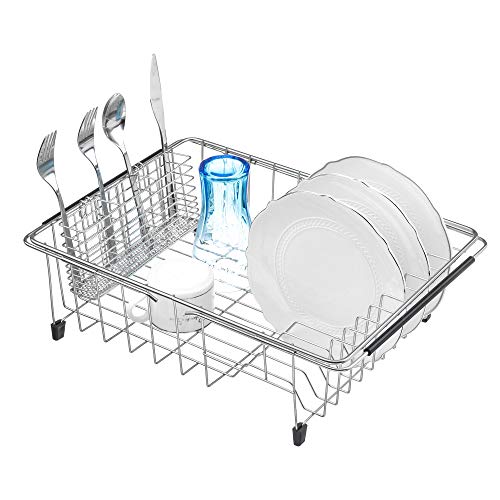 iPEGTOP Expandable Deep Large Dish Drying Rack and Utensil Cutlery Holder