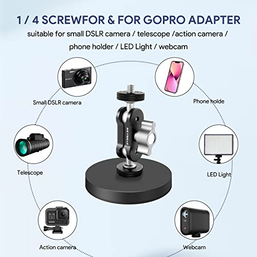 REYGEAK Strong Magnet Camera Mount for GoPro, with Mobile Phone Clip Magnets Camera Mount with 360 Degree Rotation Double Ball Head for Car Body, Compatible with GoPro Hero 11/10/9/ Insta360 X3