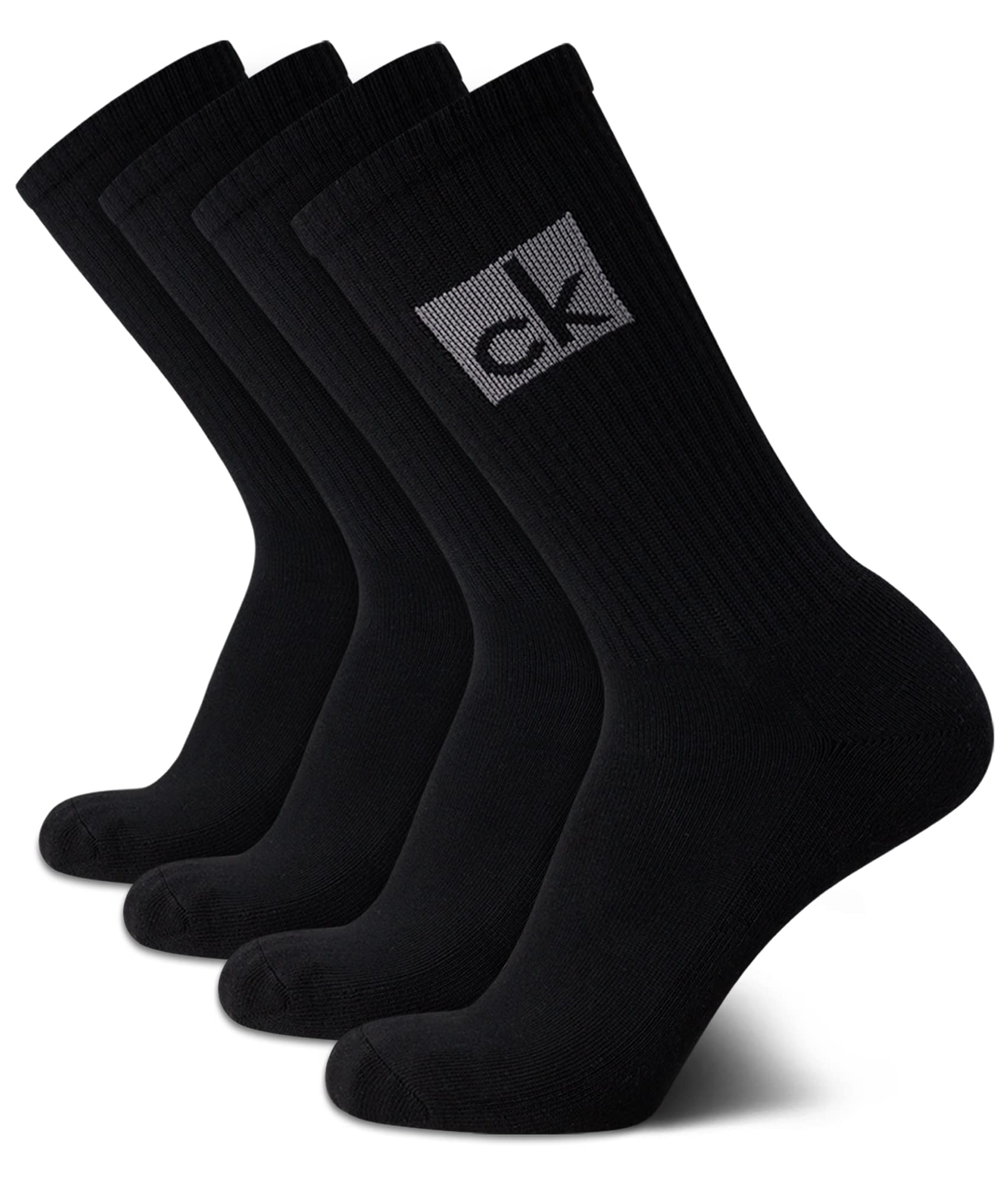 Calvin Klein Socks - Cotton Blend Cushioned Mid-Calf Athletic Crew Sock (4 Pack), Size 7-12, Black/Grey Assorted