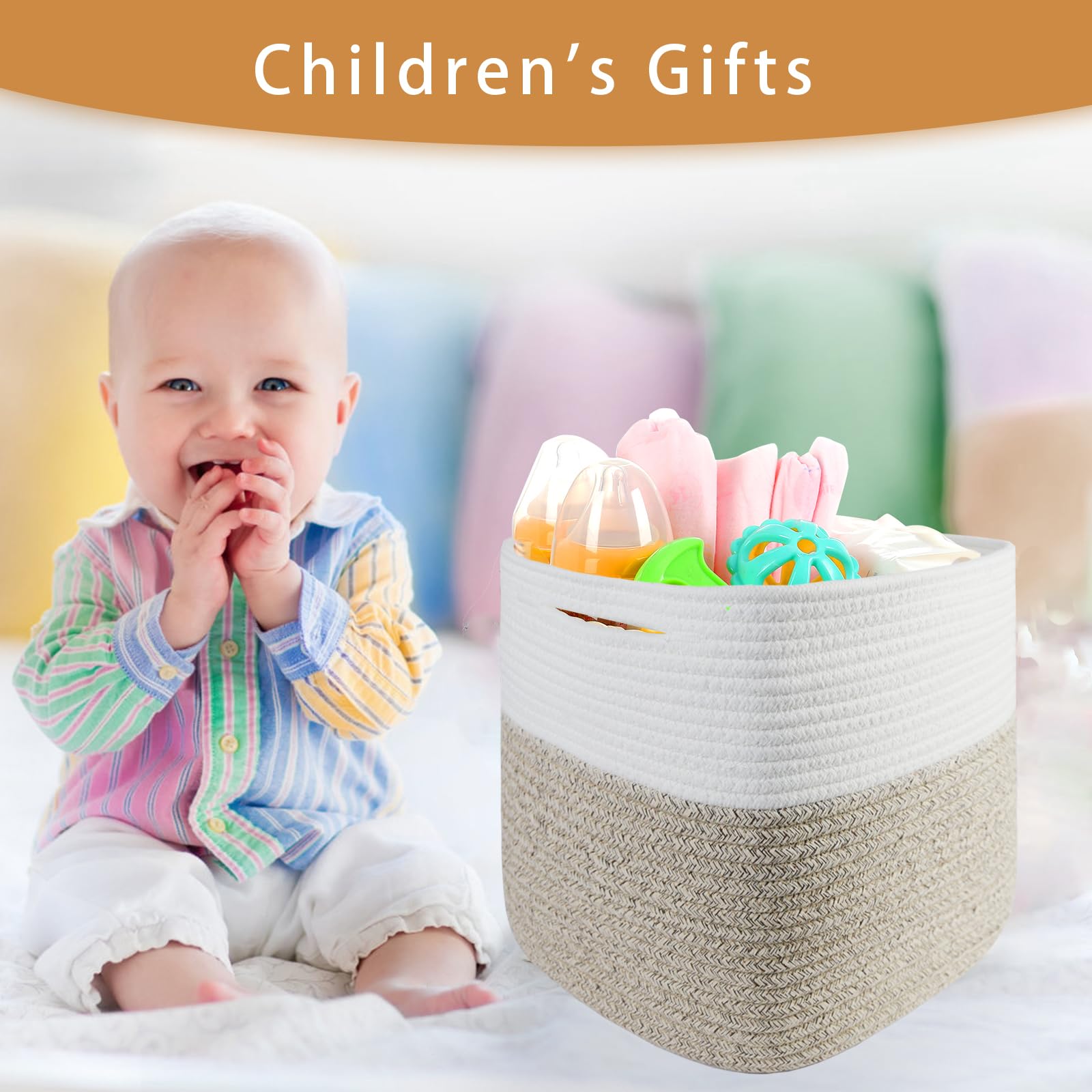 childishness ndup Woven Storage Cubes baskets for shelves,Baby Toy Basket for Shelves - Stylish Storage Baskets for Organizing, Laundry (Mixed Brown & off White)