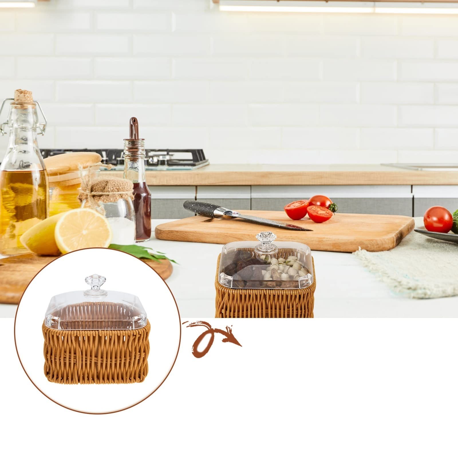 DEPILA Multifunctional ,Egg Basket Basket Fruit Wicker Bread Tray Storage Serving Woven Rattan Snack Food Holder Bowl Vegetable Egg Candy Plate Picnic Baskets Tray (Size : 13.6x13.6)