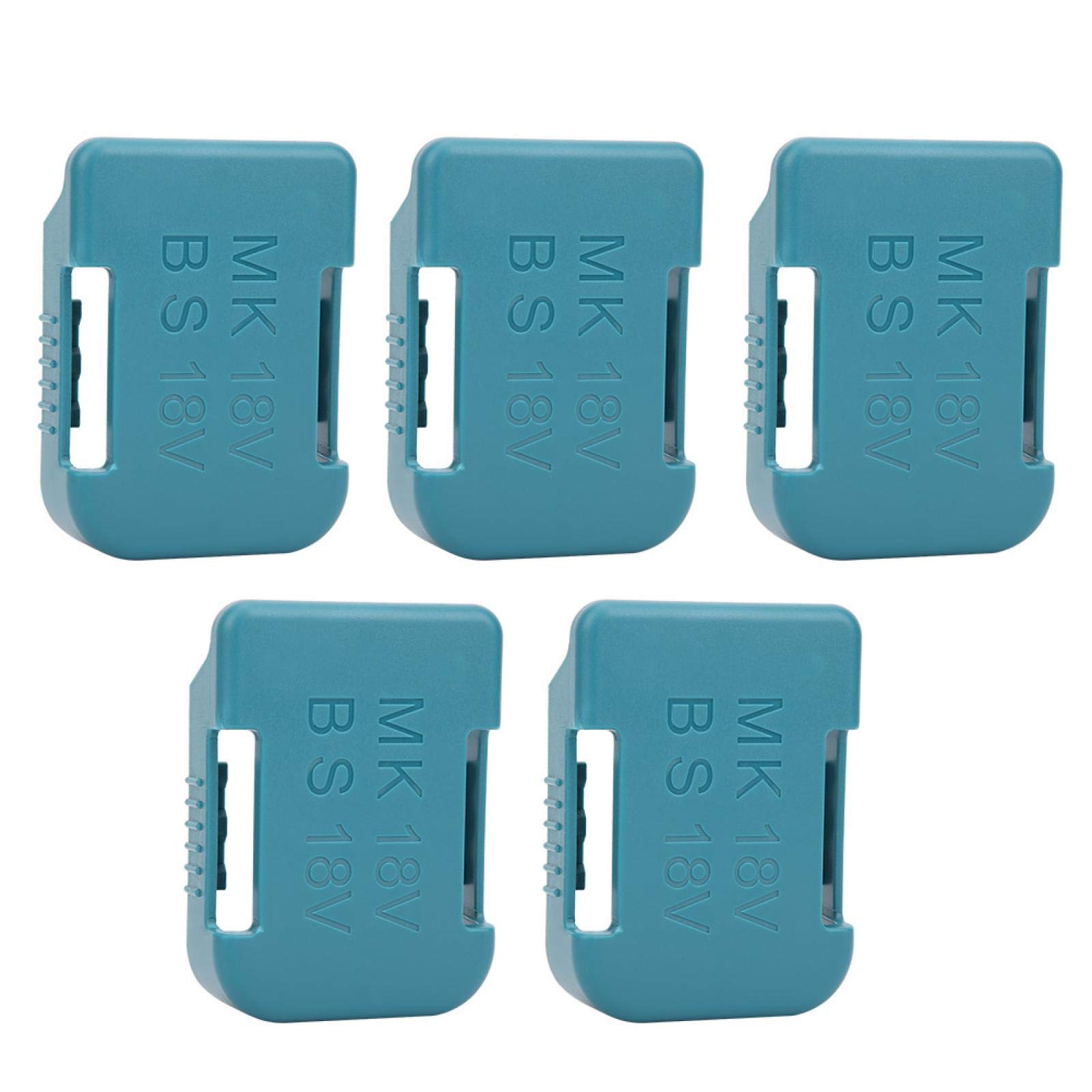 Bindpo Battery Rack, 5Pcs Battery Wall Mount Storage Shelf Rack, Battery Holder Compatible for Makita 18V/for Bosch 18V Batteries, Shelf Bracket Belt Slot(Cyan)