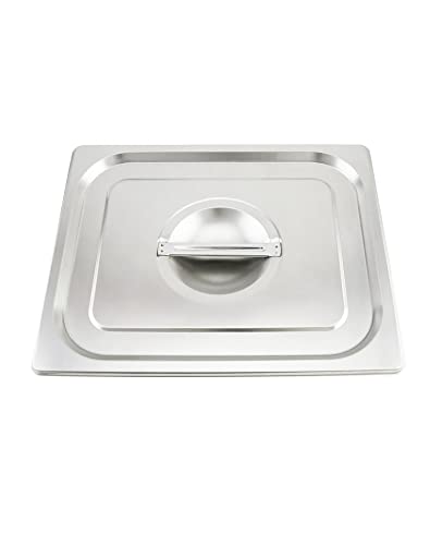 QWORK Solid Pan Lid with Handle, 2 Pack Stainless Steel Steam Table Pan Cover, for 1/2 Size Steam Pans