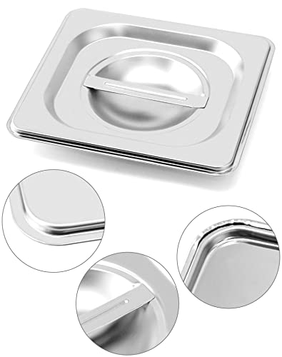 QWORK Solid Pan Lid with Handle, 4 Pack Stainless Steel Steam Table Pan Cover for 1/6 Size Steam Pans