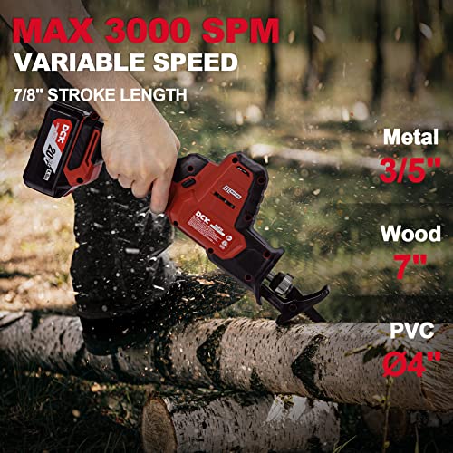 DCK Brushless Reciprocating Saw, 20V MAX Cordless Reciprocating Saw, 0-3000 SPM Variable Speeds, with 4.0Ah Battery & 2A Charger, LED Light, One Hand Saw Kit, 4 Blades Saw for Wood/Metal/PVC