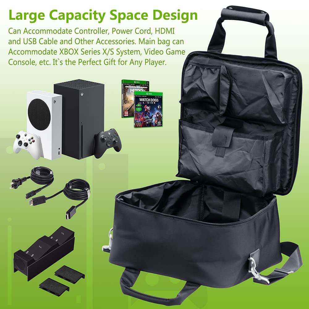 oamarando Carrying Case for XBOX ,Compatible with XBOX SERIES X/S, Travel Storage Bag for XBOX Controllers and Accessories,with Controller Protection Box (Black-Green)