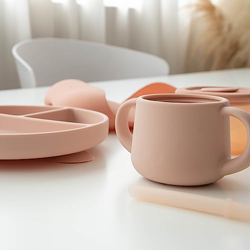 Moonkie Silicone Baby Sippy Cups | 3 Stages Training Cup Straw Cup for Infants Toddlers and Kid, 4 oz (Blush)