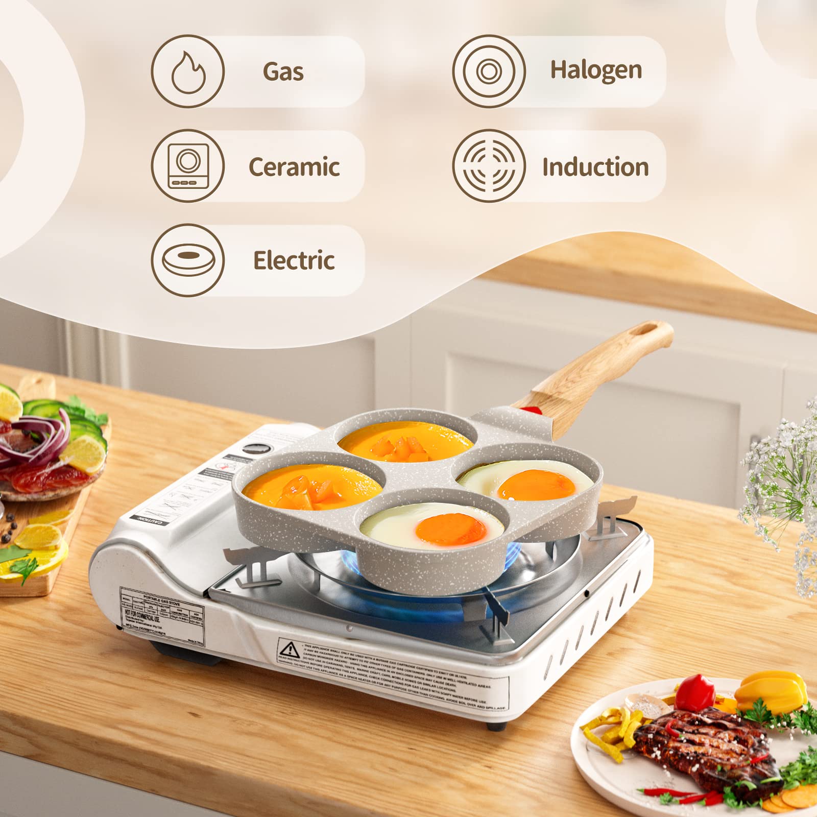 Innerwell Egg Frying Pan - 4 Cup Egg Pan Nonstick, Versatile Fried Egg Pan, Breakfast Skillet for Pancake, Hamburger, Sandwiches, Compatible with Gas Stove & Induction Cookware, Easy to Clean
