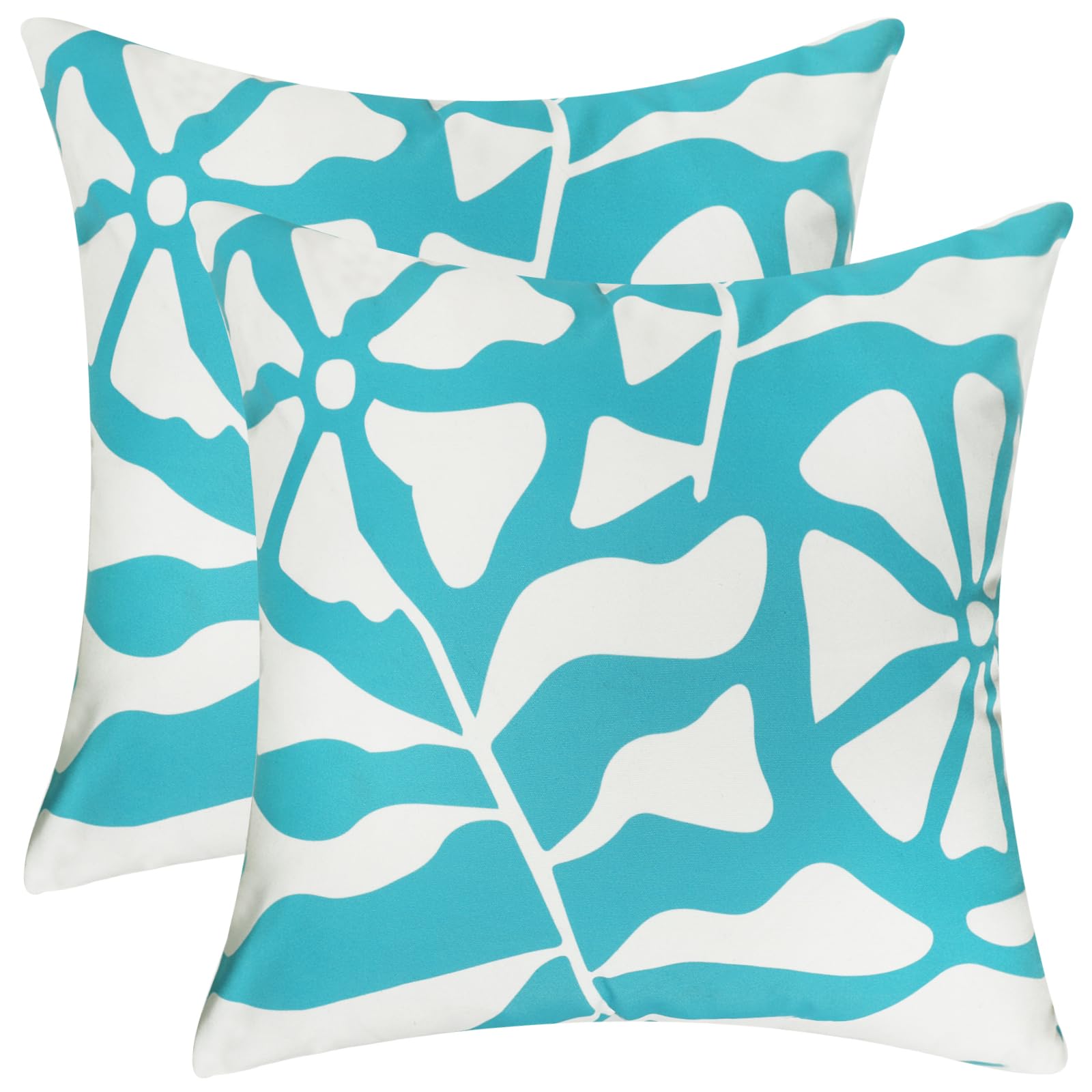 famibay Pack of 2 Outdoor Decorative Pillow Covers Waterproof Outdoor Abstract Pillow Covers 18 x 18 Inch Square Pillowcases Outside Cushion Covers for Outdoor Furniture Patio Couch(Teal)
