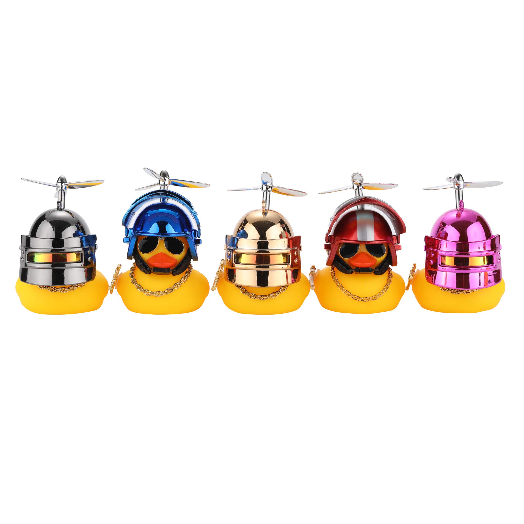 U-Goforst Cute Rubber Duck Toy Car Ornaments Yellow Duck Car Dashboard Decorations Bike Gadgets with Propeller Helmet (Silver grey)