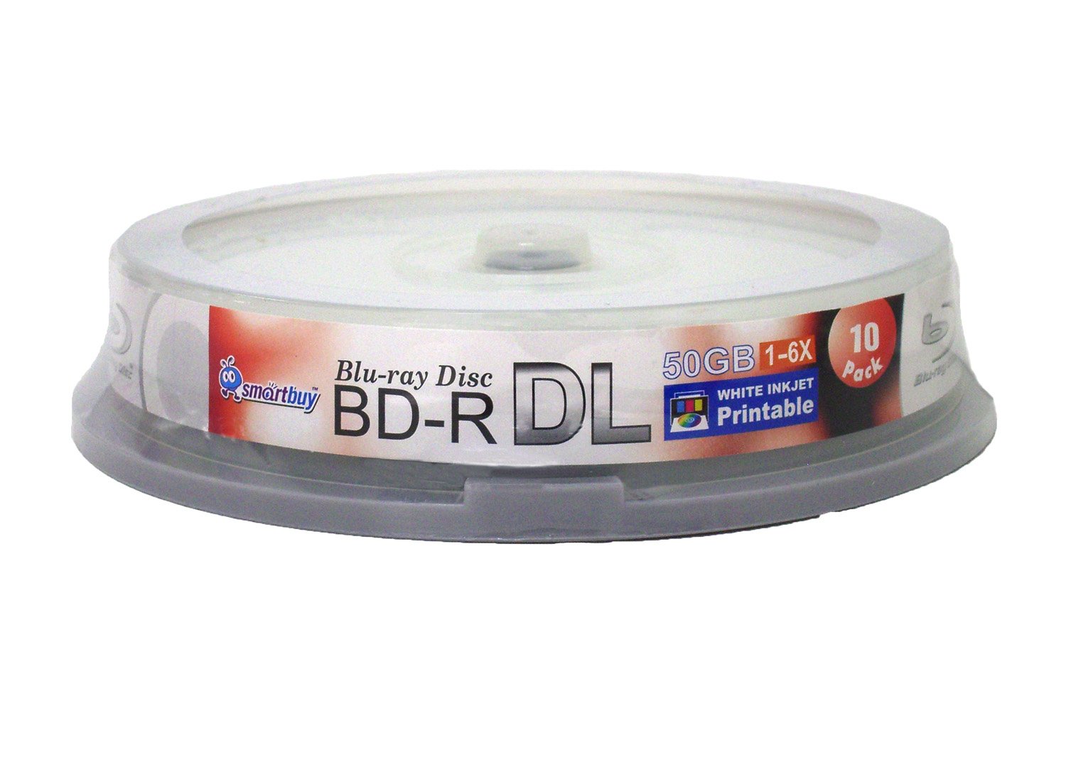 Smart Buy 100 Pack Bd-r Dl Printable White Inkjet 50gb 6X Blu-ray Double Layer Recordable Disc Blank Data Video Media 100-discs Spindle