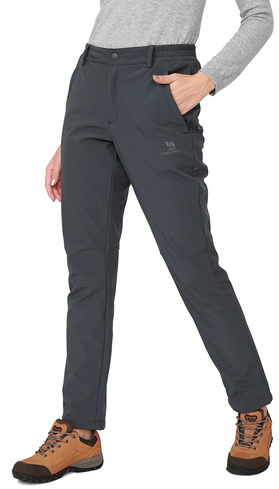 CAMEL CROWN Womens Waterproof Softshell Fleece Lined Pants Warm Windproof Ski Snow Insulated Hiking Hunting Trousers