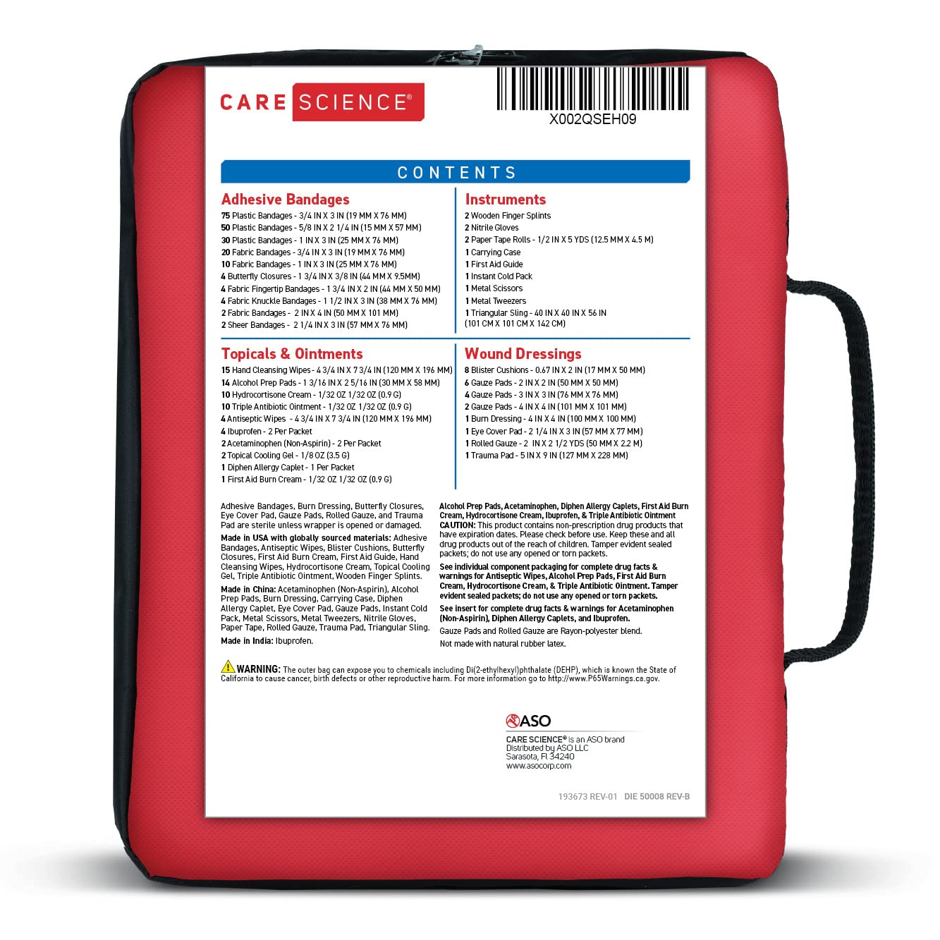 Care Science First Aid Kit All Purpose, 300 Pieces | Professional Use for Travel, Work, School, Home, Car, Survival, Camping, Hiking, and More