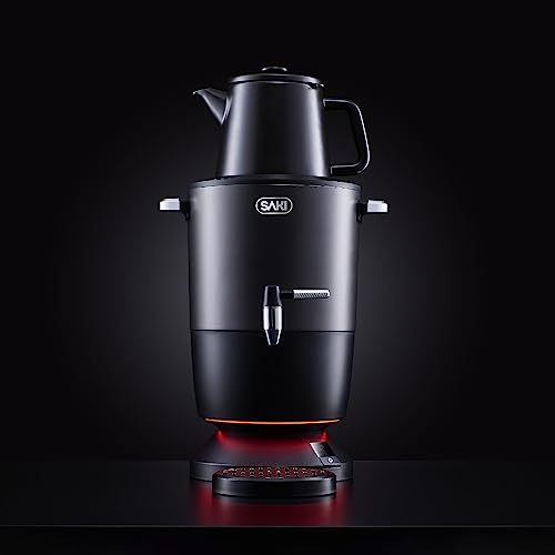 SAKI Chaiovar Electric Samovar - 4L Stainless Steel Electric Tea Maker, Temperature Display, Large Ceramic Teapot, Boil Dry & Auto Shut Off, Best for Persian, Russian, and Turkish Tea - Space Grey