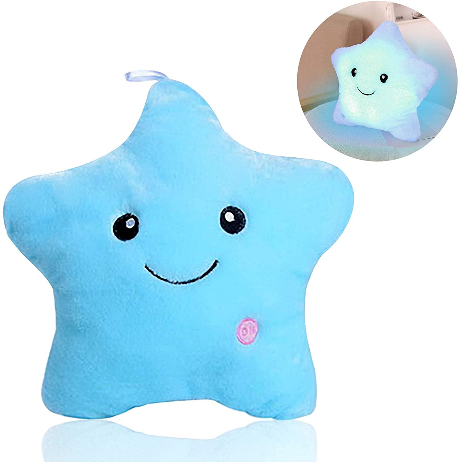 KAHEAUM Cute LED Night Light Up Throw Pillow Inserts Star Stuffed Animals Plush Toys for Kids Children’s Day Gift Son Daughter Girls Boys,Decorative Blue Throw Pillows for Couch,Sofa,Bed,Room,Office