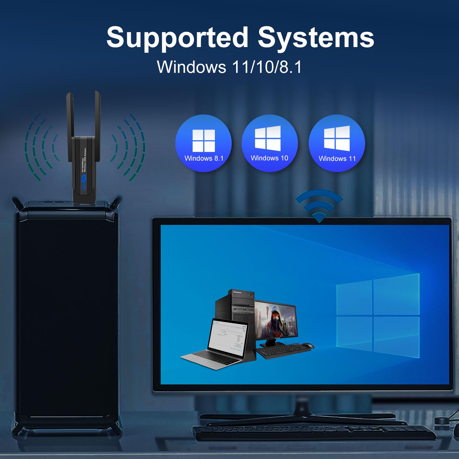 AX1800 WiFi 6 USB Adapter for Desktop PC, USB 3.0 WiFi Dongle Dual Band Wireless Network Adapter with with 2.4GHz, 5GHz High Gain Dual Band 5dBi Antenna, Supports Windows 11/10/8.1