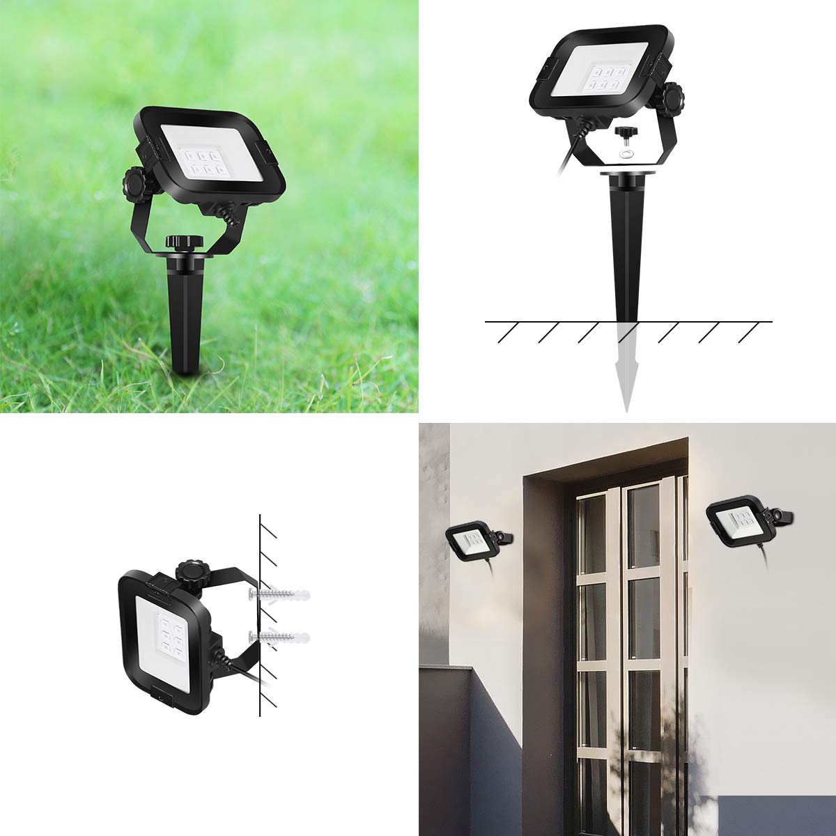 Ucomeuni Outdoor LED Flood Light 6 in 1 Color Changing LED Lighting 12V Landscape Lights with UL Adapter IP66 Waterproof Garden Pathway Light with Metal Spike Stand for Yard, Lawn, 6 Pack, Black
