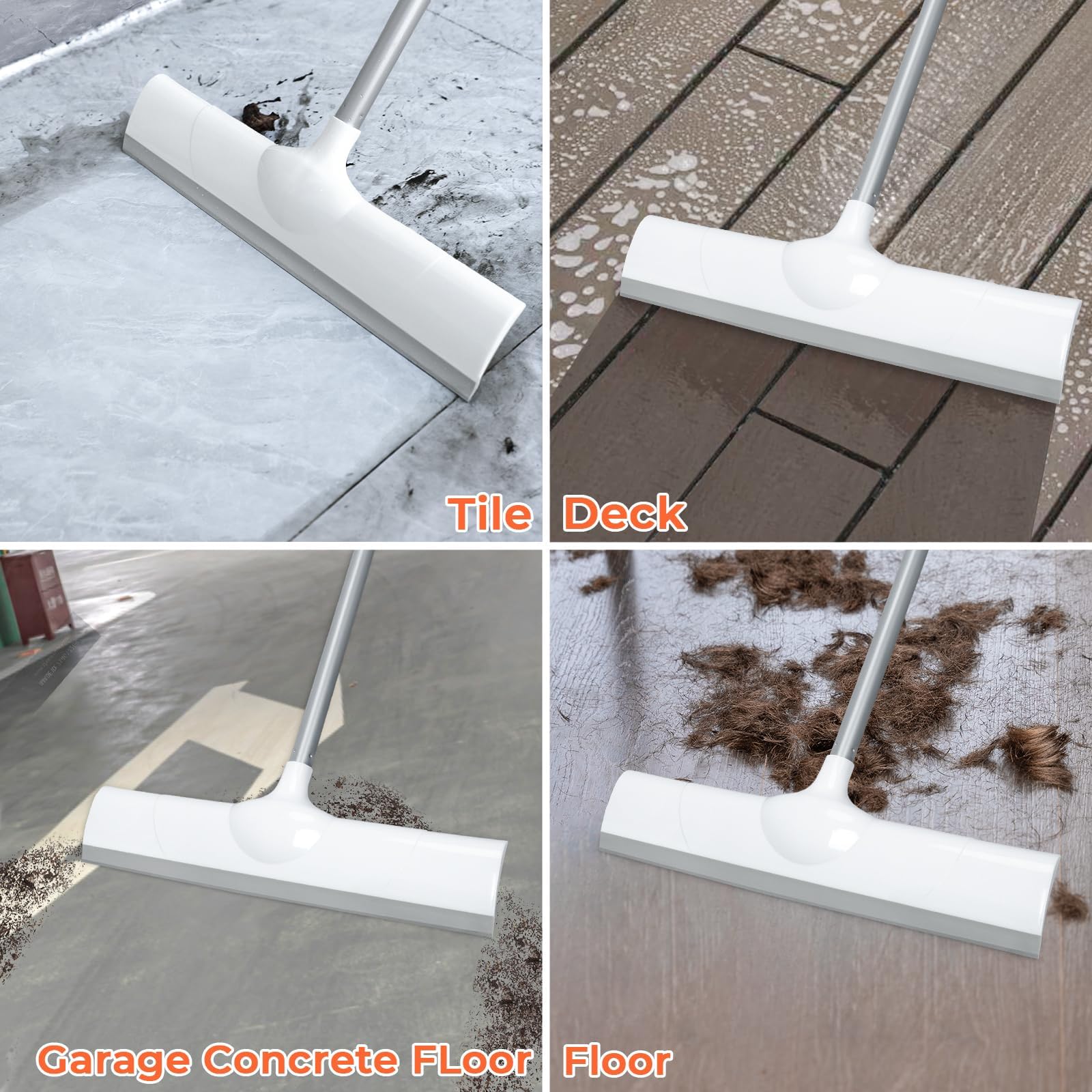 Floor Squeegee 50" Long Handle Rubber Squeegee Broom for Garage Concrete Shower Tile Pet Hair Deck Heavy Duty Floor Wiper Water Squeegee