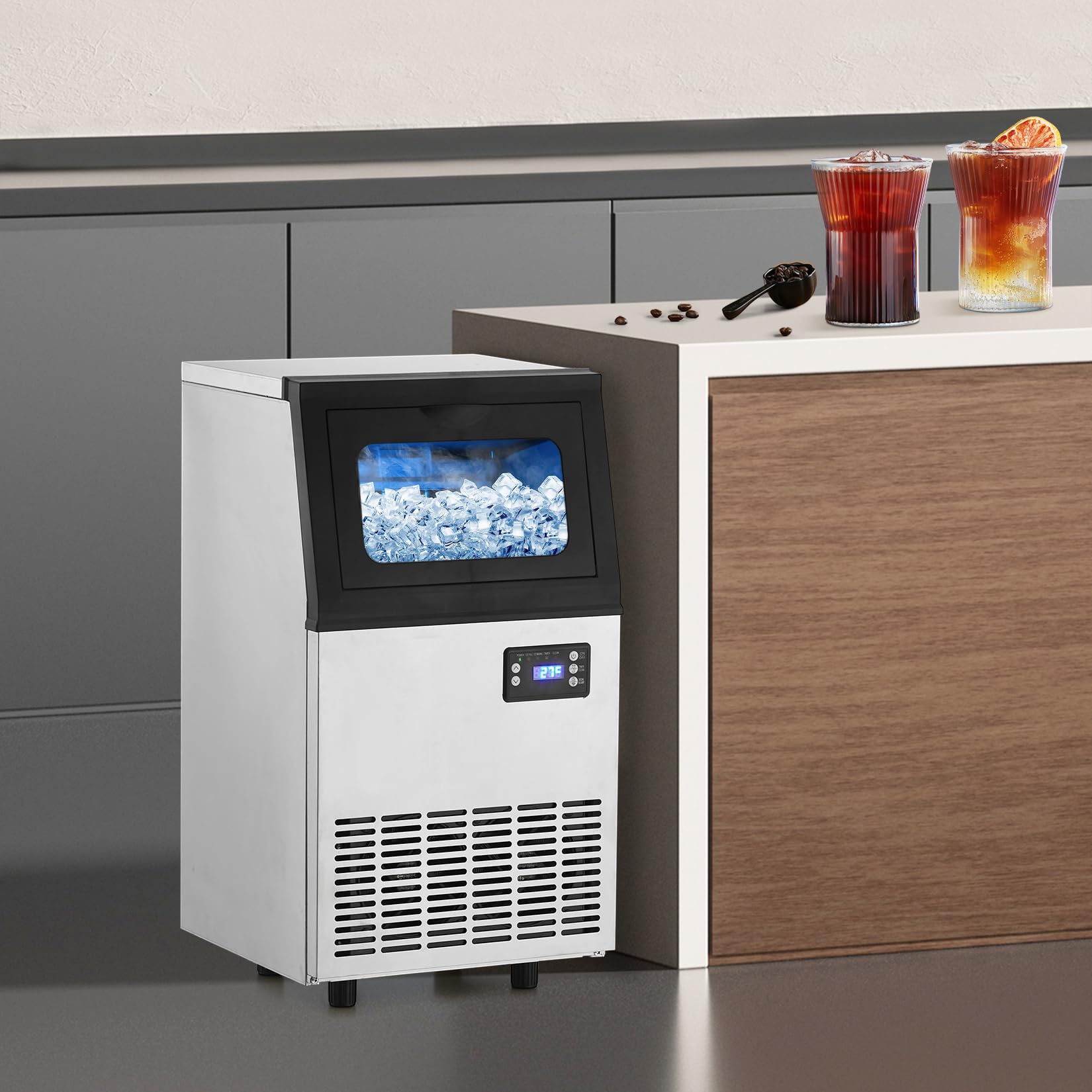 Commercial Ice Maker Machine, 110Lbs/24H, Ice Machine with 18LBS Ice Storage Capacity, Ice Maker Machine with Auto Self-Cleaning, Each Tray Can Make 36 Pcs of Ice for Home/Bar/Hotel/Restaurant