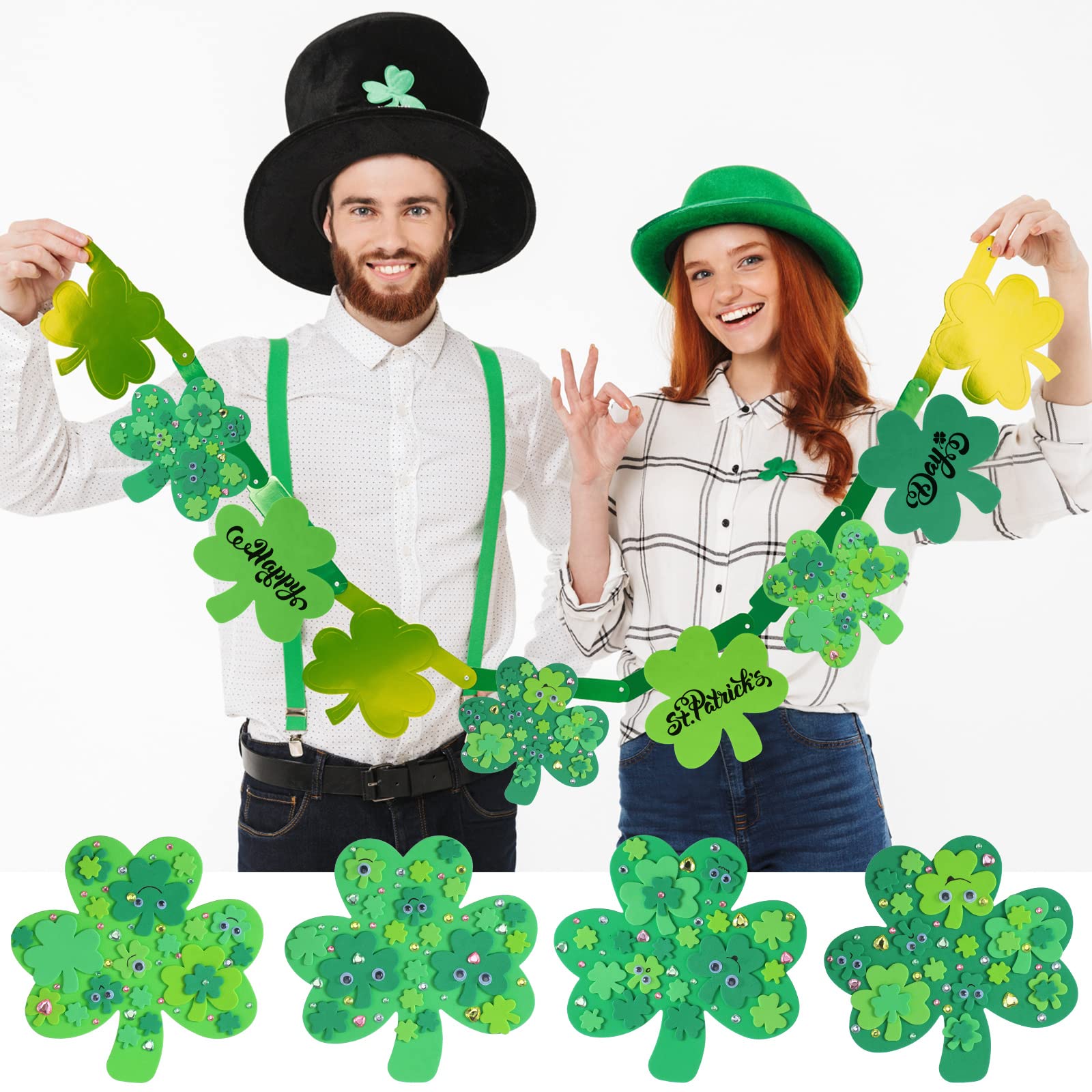 Tenare 662 Pcs St. Patrick's Day Foam Craft Kit for Kids Includes Lucky Irish Four Leaf Foam Sticker Shamrock Gem Sticker Self Adhesive Googly Eye Sticker for St. Patrick's Day Decor Party Favor Craft