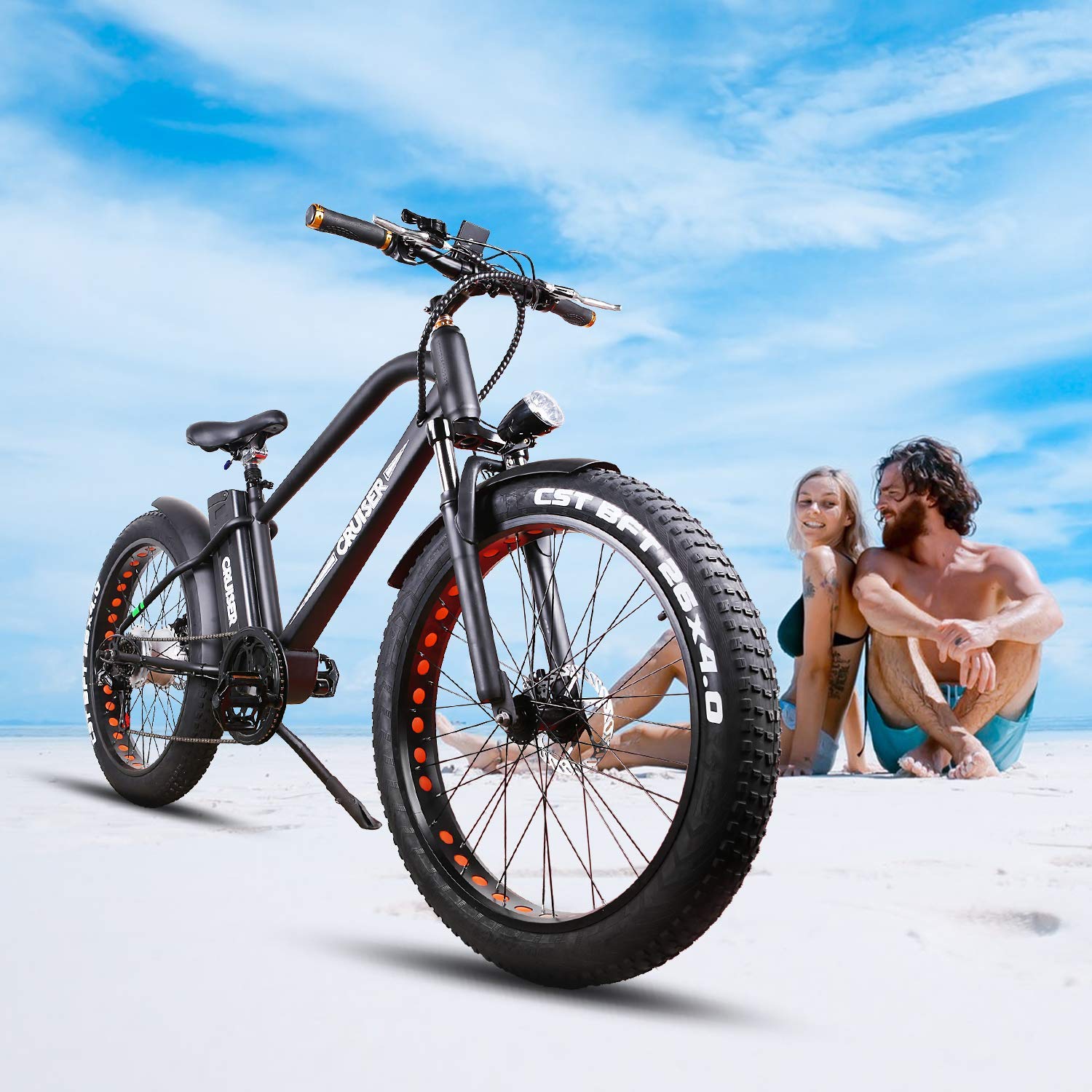 BRIGHT GG Super Cruiser 26'' Electric Bicycle 6 Speed Fat Tire Ebike with 500W Brushless Motor and 48V 12AH Lithium Battery,with Shock Absorption