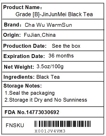 Cha Wu-[B] JinJunMei Black Tea3.5oz/100g,Chinese Loose Leaf Tea,WuYi Mountain,FuJian China