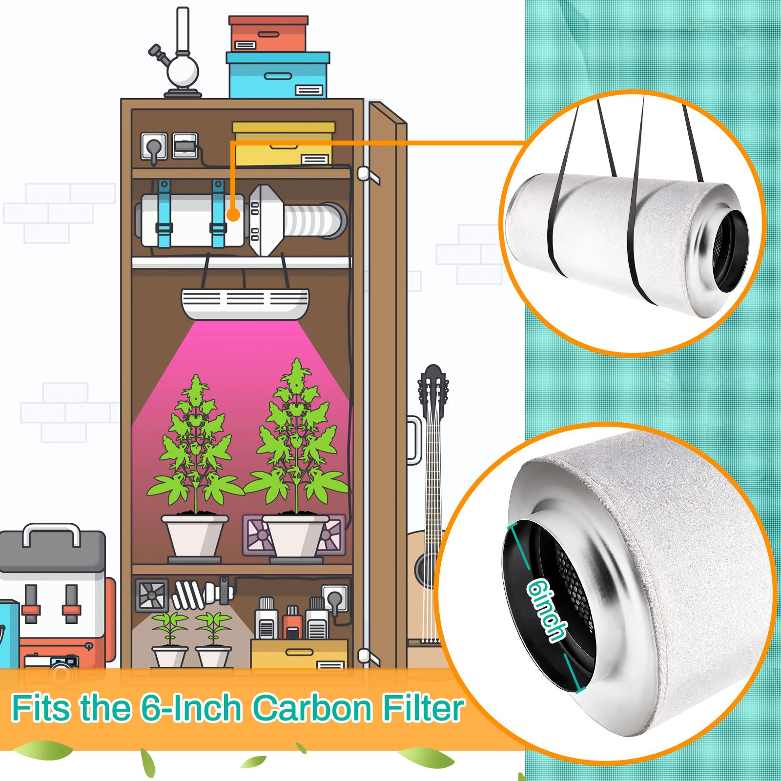 Tatuo 2 Pieces 6 inch Carbon Prefilter for 6 inch Carbon Filter Carbon Air Filter Cotton CoverHome Kitchen Office, 15.9 x 13.8 Inches
